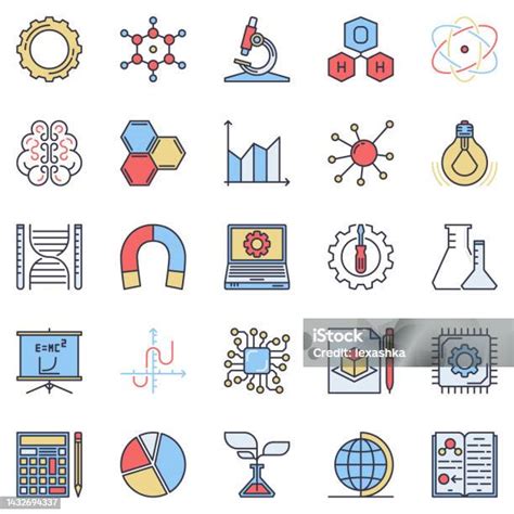 Stem Colored Concept Icons Set Vector Science Signs Stock Illustration