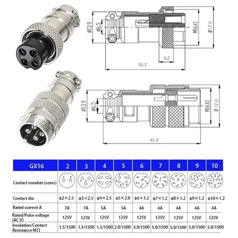 Gx16 Metal Waterproof Cable Connector 2 10 Pins Ip22 Number Of Pins 2 Pin