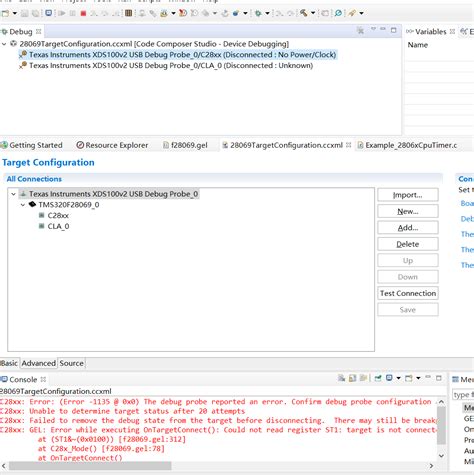 ccs tms320f28069 the debug probe reported an error confirm debug