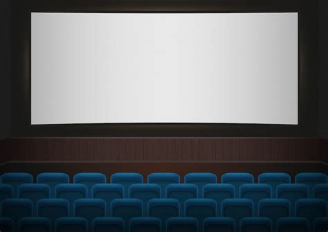 반짝이 흰색 빈 화면이 영화관 극장의 내부 화면 앞의 빨간 영화관 또는 극장 좌석 빈 영화관 강당 배경 그림 프리미엄 벡터