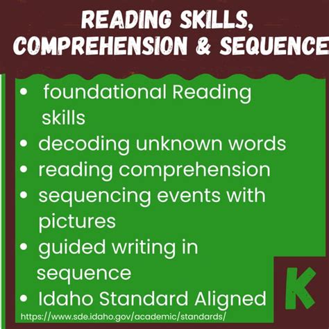 Reading Skills Comprehension Vocab Decoding Sequence Writing Kinder