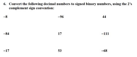 Solved Convert The Following Decimal Numbers To Signed Chegg Com