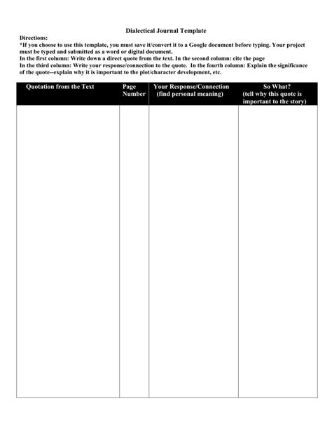 Dialectical Journal Template For Text Analysis