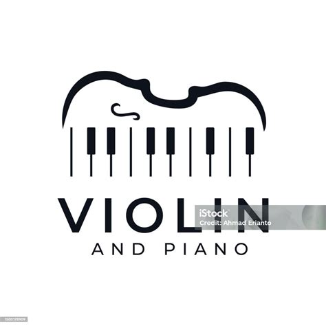 빈티지 복고풍 악기 영감 바이올린과 피아노 심볼 아이콘 로고 디자인 로고에 대한 스톡 벡터 아트 및 기타 이미지 로고 실