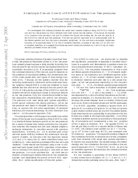 Pdf Anisotropic Domain Growth Of Annni Model At Low Temperatures