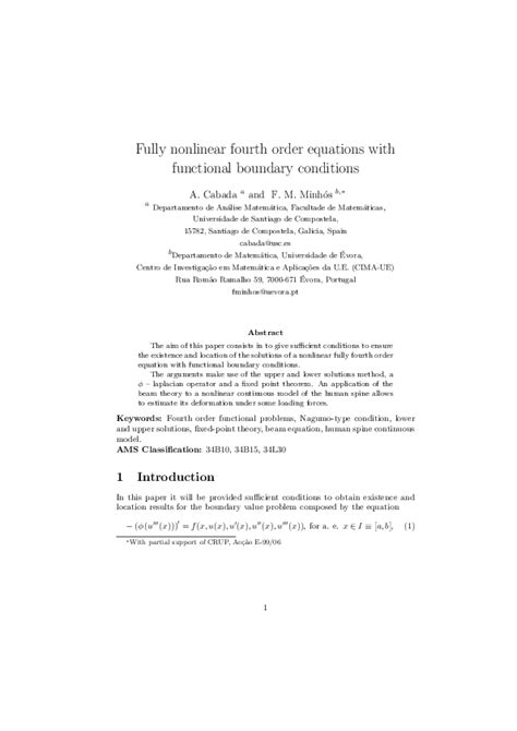 Pdf Minhós Fully Nonlinear Fourth Order Equations With Functional Boundary Conditions