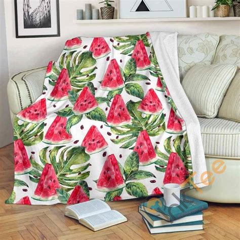 White Tropical Watermelon Pattern Sherpa Fleece Blanket Ts For