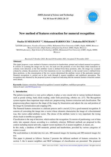 Pdf New Method Of Features Extraction For Numeral Recognition