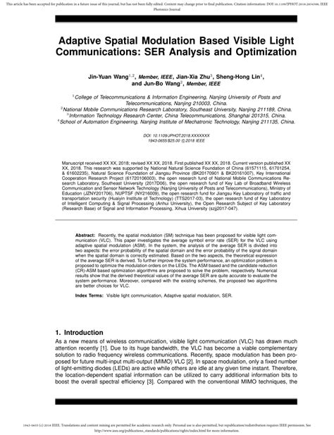 Pdf Adaptive Spatial Modulation Based Visible Light Communications