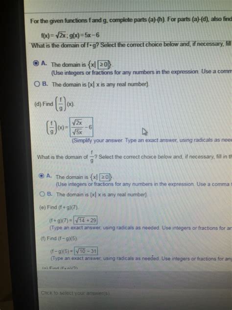 solved for the given functions fand g complete parts a