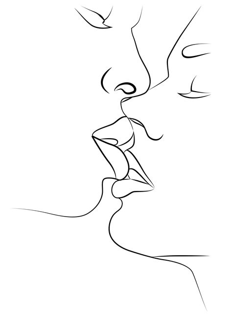 Casal Se Beijando Beijando Lábios Um Desenho Contínuo Em Uma Linha