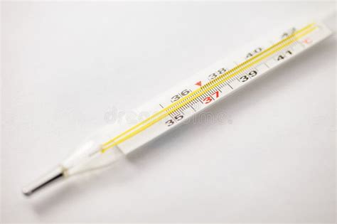 Thermometer Mercury For Measuring Human Body Temperature Close Up Part Selective Focus Stock