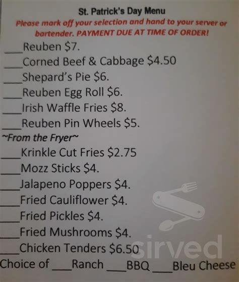 Domers Bar And Grill Menu In Williamsport Pennsylvania Usa