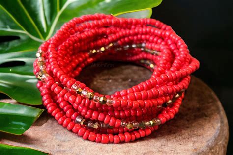 African Waist Beads Waist Chain Obi Red Elastic Traditional
