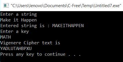 All C Programs Program Vigenere Cipher Using C