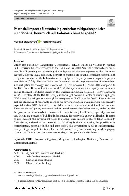 Pdf Potential Impact Of Introducing Emission Mitigation Policies In