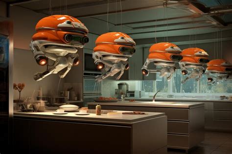 Premium Ai Image Floating Robots In Futuristic Kitchen