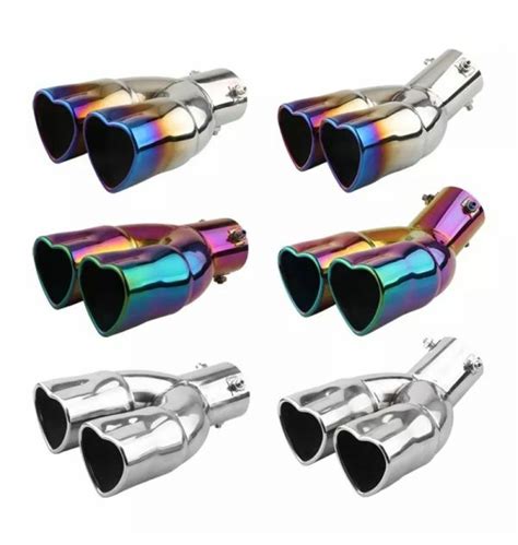 오토바이 머플러 스테인리스 스틸 배기 팁 테일 더블 파이프 튜브 하트 모양 스타일 자동차 악세사리 데칼 티몬