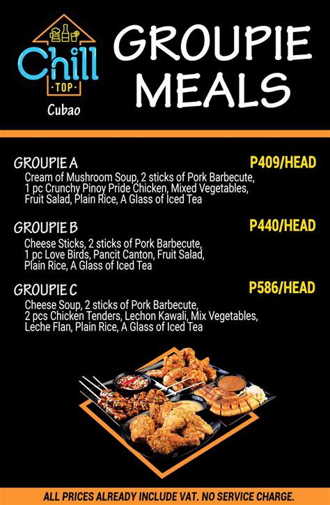 Menu Chill Along Reservations Chill Top Tuazon Cubao