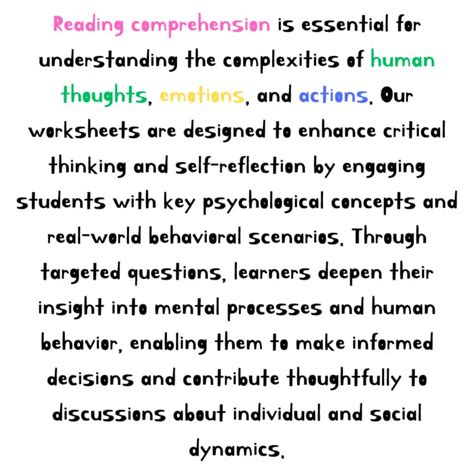 Psychology Cognitive Development Stages Reading Comprehension Worksheets