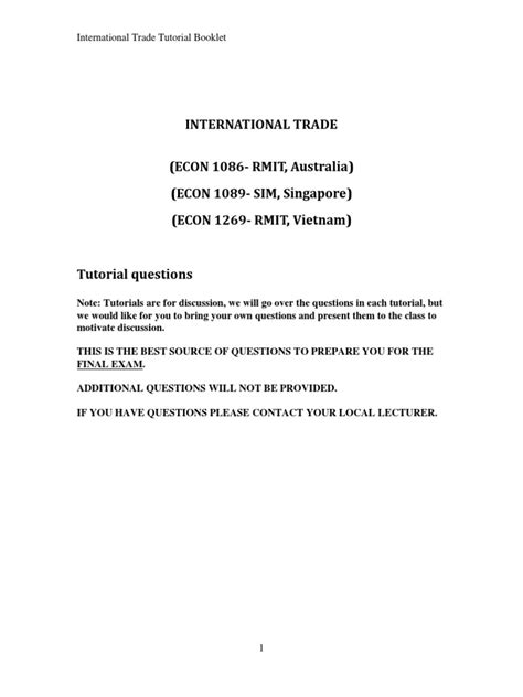 2020 international trade tutorial booklet with answers pdf tariff