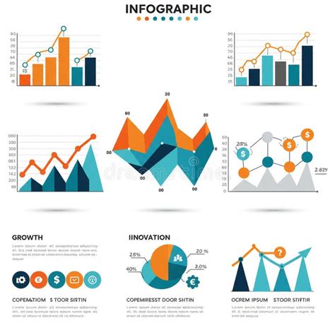 Colorful Infographic Layout With Various Data Visualizations Includes Bar Graphs Line Stock