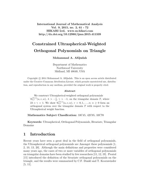 pdf constrained ultraspherical weighted orthogonal polynomials on