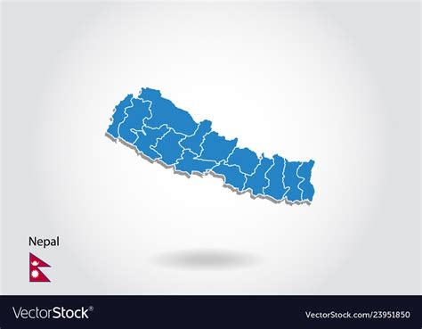 Nepal Map Design With 3d Style Blue Royalty Free Vector