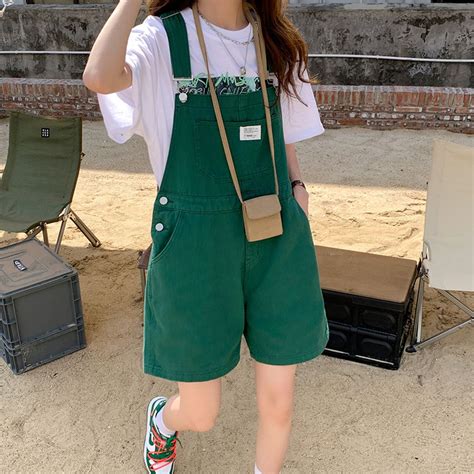 여름 데님 멜빵 점프수트 루즈핏 반바지