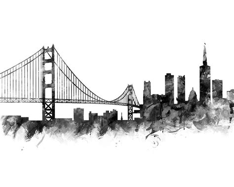 San Francisco Skyline Poster By Monnprint Golden Gate Bridge