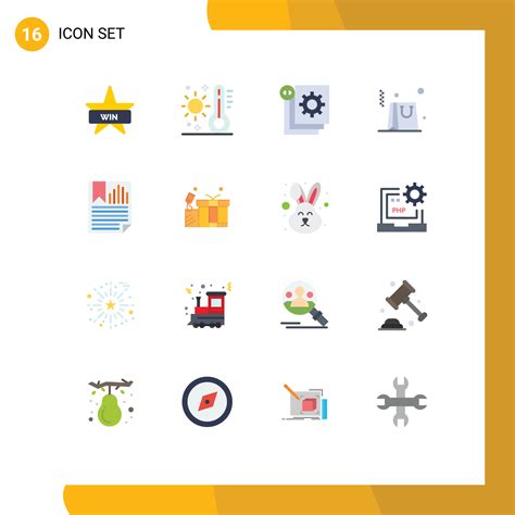 User Interface Pack Of 16 Basic Flat Colors Of Bookmark Business Weather Bag Process Editable