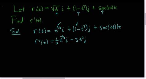 Derivative Of Vector Valued Function R T Sqrt T I 1 T 3 J Sec Math Videos Maths