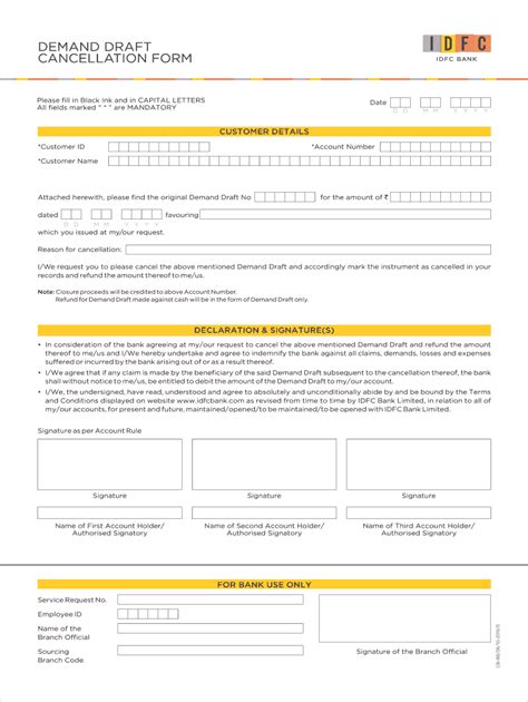 Fillable Online Demand Draft Cancellation Form IDFC Bank Fax Email Print PdfFiller