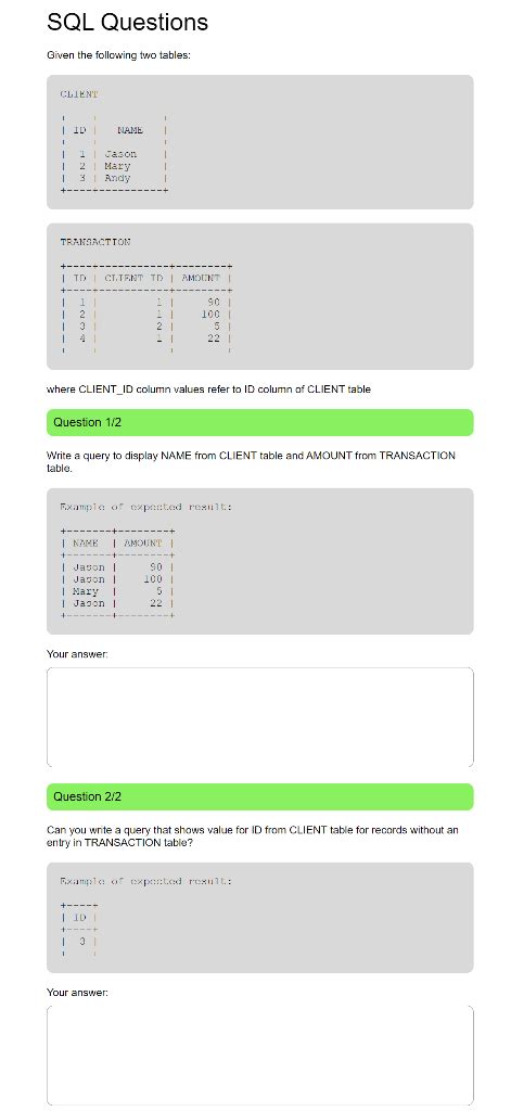 Solved SQL Questions Given The Following Two Tables CLIENT Chegg Com