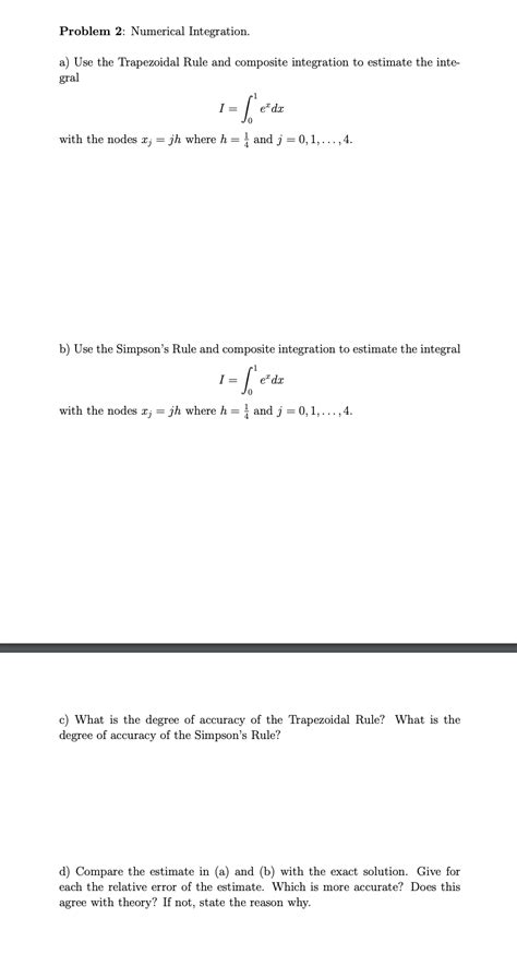Solved Problem Numerical Integration A Use The Chegg