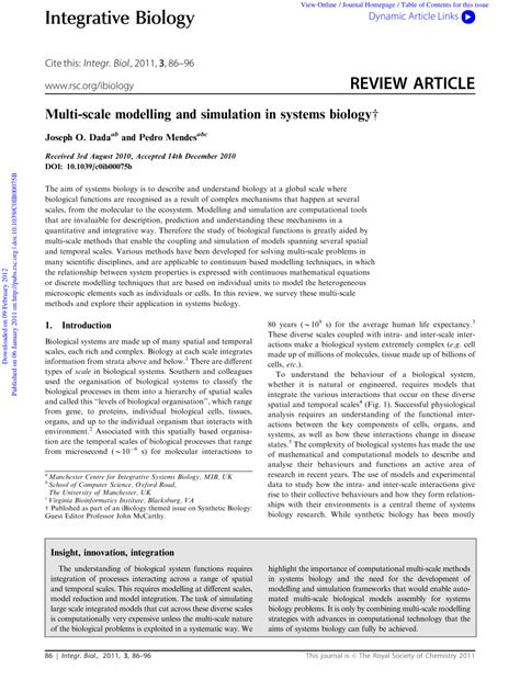 Pdf Multi Scale Modelling And Simulation In Systems Biology