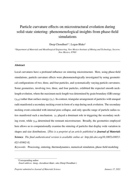 Pdf Particle Curvature Effects On Microstructural Evolution During Solid State Sintering