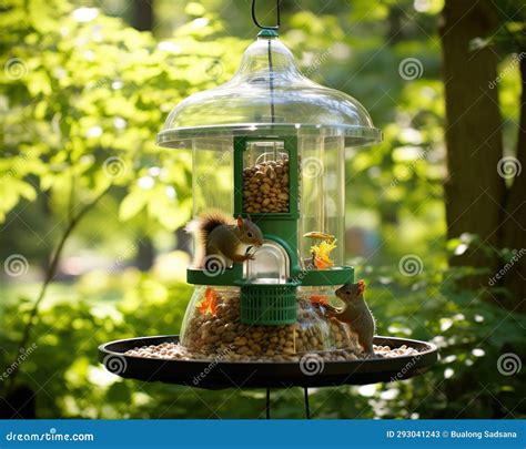 Squirrel Proof Feeder Surrounded By Towering Trees Stock Image