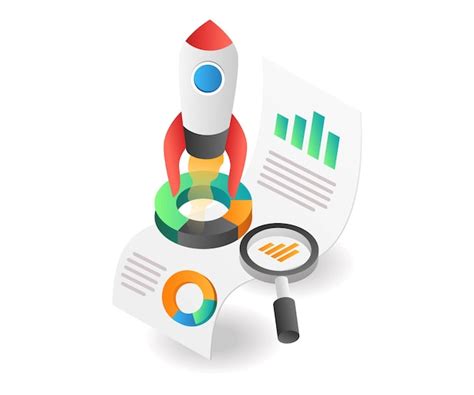 Premium Vector Flat Isometric Concept Illustration Rocket Launching On Data Analysis Paper