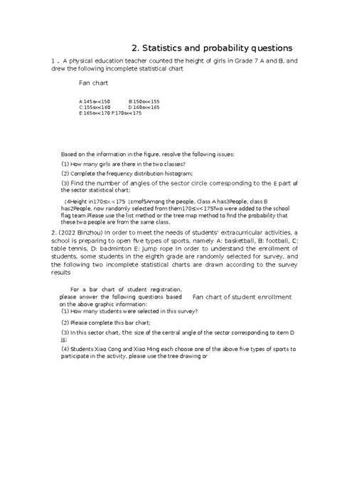 2 Statistics And Probability Questions 2 Statistics And Probability Questions 1 A Physical