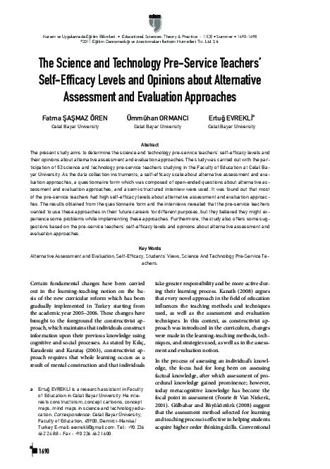 Pdf The Science And Technology Pre Service Teachers Self Efficacy Levels And Opinions About