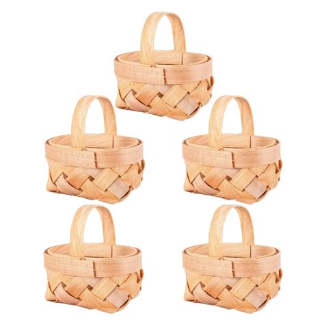 Mlins 5pcs Miniature Woven Baskets With Handles Round Wicker Candy
