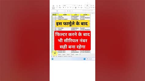 How To Create Dynamic Serial No Excel Exceltips Excel Formula Spreadsheets Visualbasics