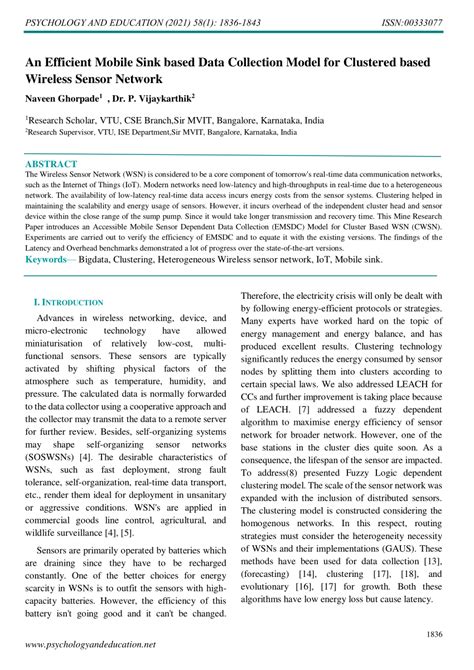 Pdf An Efficient Mobile Sink Based Data Collection Model For Clustered Based Wireless Sensor