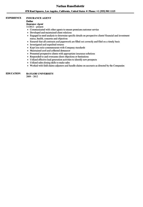 Insurance Agent Resume Sample Velvet Jobs