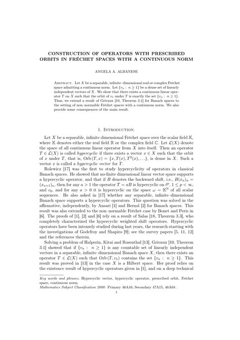 Pdf Construction Of Operators With Prescribed Orbits In Fréchet Spaces With A Continuous Norm