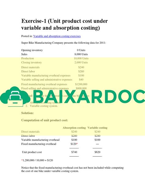 exercise of variable pdf inventory cost of goods sold