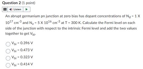 Solved An Abrupt Germanium Pn Junction At Zero Bias Has