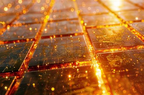 Futuristic Processor Glowing Gold Embers Neuromorphic Chip