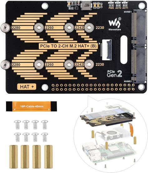 Waveshare PCIe To 2 CH M 2 HAT Adapter Type B Compatible With Raspberry Pi 5 Support 2280 2260